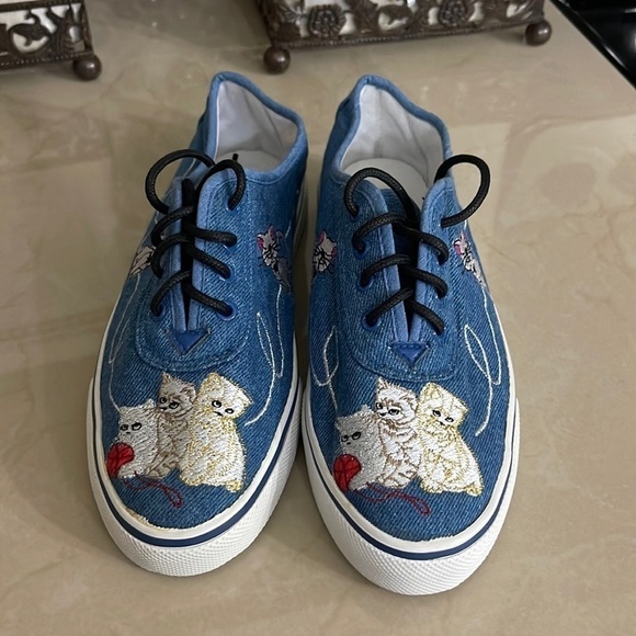 Sebastino | Shoes | Vintage Sebastino Embroidered Kitten Denim Sneakers ...